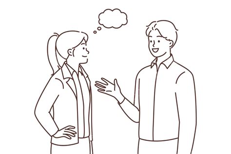 يتحدث الموظفون المبتسمون ويناقشون الأفكار يرسمون شخصية زميل العمل