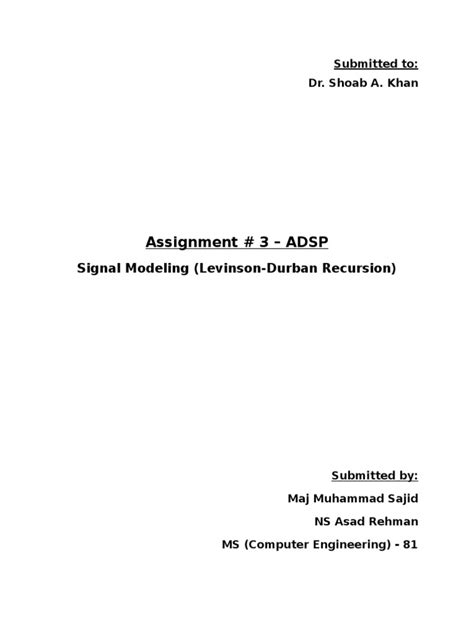 assignment 3 a dsp pdf sampling signal processing recurrence relation