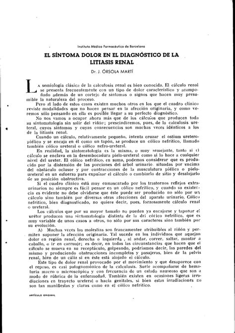 el síntoma dolor en el diagnóstico de la litiasis renal