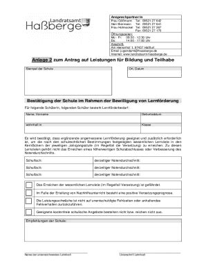 Ausfüllbar Online Anlage 2 zum Antrag auf Leistungen fr Bildung und
