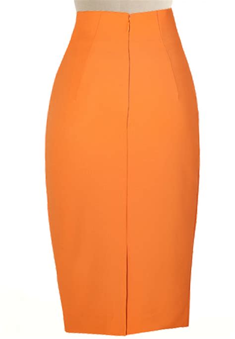 High Waist Bright Tangerine Pencil Skirt Custom Handmade Fully Lined