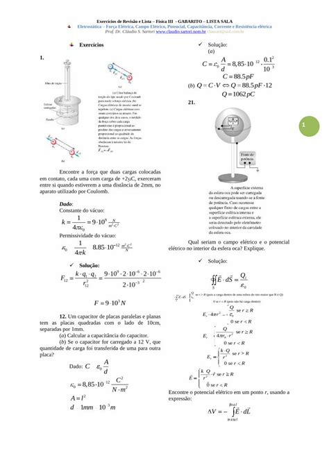 Pdf Exerc Cios De Revis O E Lista F Sica Iii Gabarito Lista