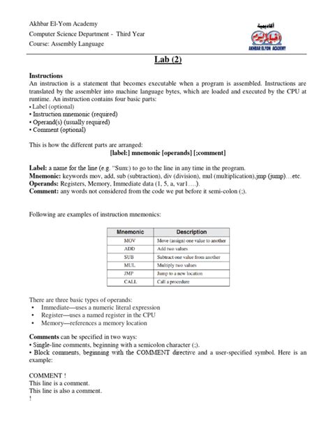 assembly lab 2 pdf assembly language integer computer science