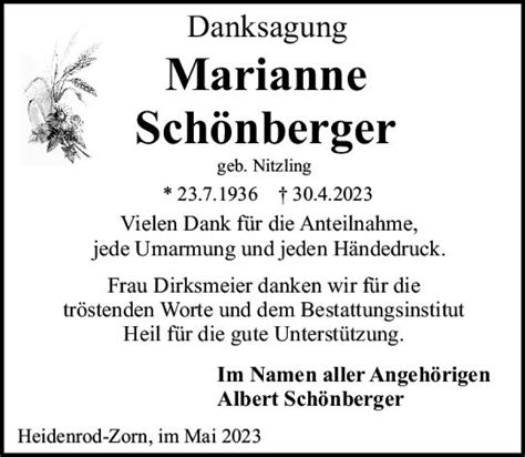 Traueranzeigen von Marianne Schönberger vrm trauer de