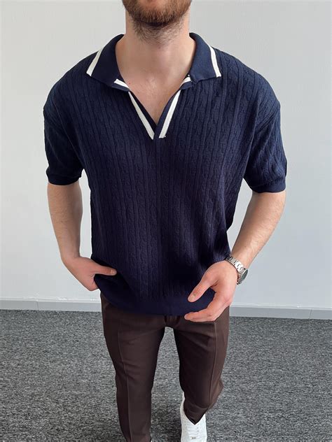 Erkek Y Ksek Kalite Polo Yaka Triko T Shirt Lacivert E