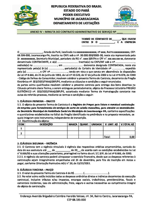 MINUTA CONTRATO Prefeitura Municipal de Jacareacanga Gestão 2021 2024