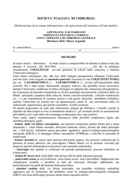 MODULO DI INFORMAZIONE E CONSENSO All ATTO MEDICO