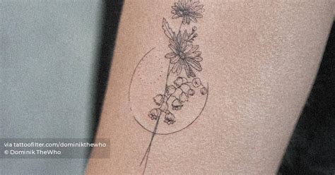 Fine Line Flower Bouquet Tattoo Located On The Upper