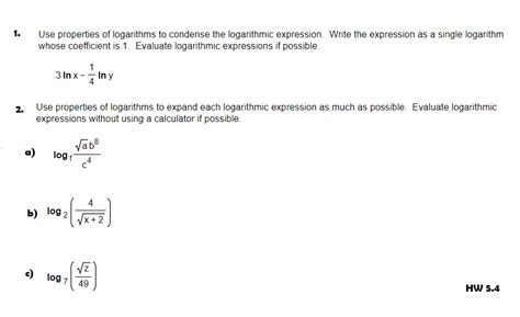 solved 1 use properties of logarithms to condense the