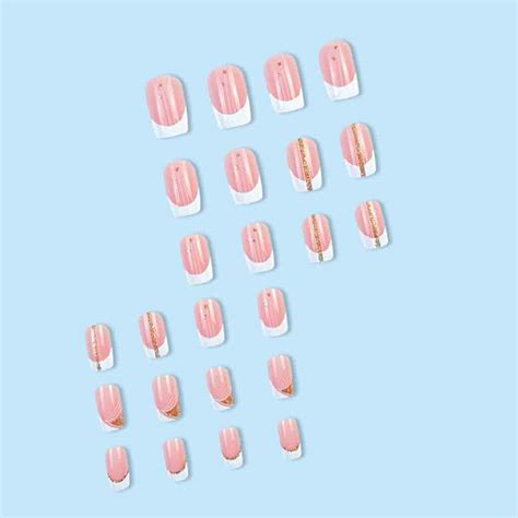 Foccna Uñas blancas a presión medianas uñas postizas de color rosa