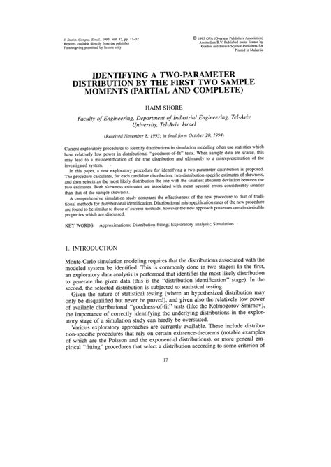 pdf identifying a two parameter distribution by the first two sample moment partial and complete