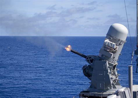The Phalanx Close In Weapon System CIWS Is Test Fired Aboard USS