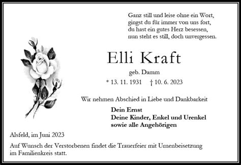 Traueranzeigen Von Elli Kraft Vrm Trauer De