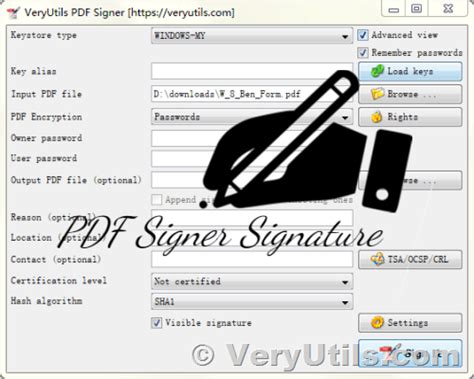 add signature to pdf sign a pdf insert signature to pdf with veryutils pdf signer software
