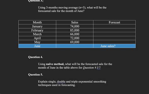 solved question 3 using 3 months moving average n 3