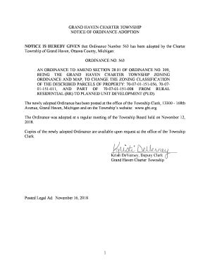 Fillable Online NOTICE IS HEREBY GIVENthat Ordinance Number 563 Fax