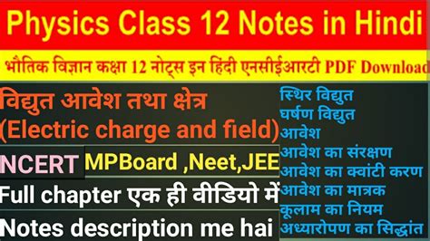 वदयत आवश तथ कषतर Electric charge and fields class 12physics
