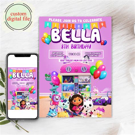 Gabby Dollhouse Invitation Template With The Vibrant Pink Background