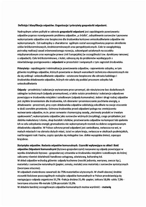 Definicja I Klasyfikacja Odpad W Oraz Statystyka Opracowanie Notatek Pl