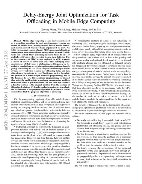 delay energy joint optimization for task offloading in mobile edge computing deepai