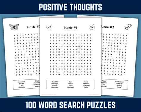 Printable Word Search Puzzles Positive Thoughts Etsy