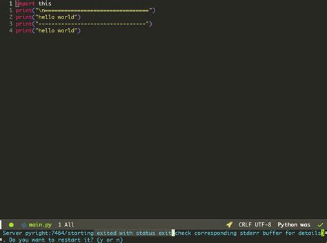 lsp pyright 提示 Server pyright 84540 starting exited with status exit