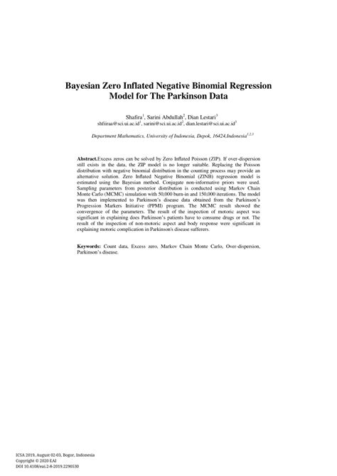 pdf bayesian zero inflated negative binomial regression model for the parkinson data