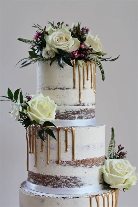 Semi Naked Drip Wedding Cake A Touch Of Glamour With Gold Chocolate