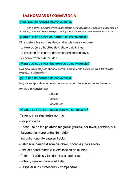 Ncko Apuntes Las Normas De Convivencia Qu Son Las Normas De