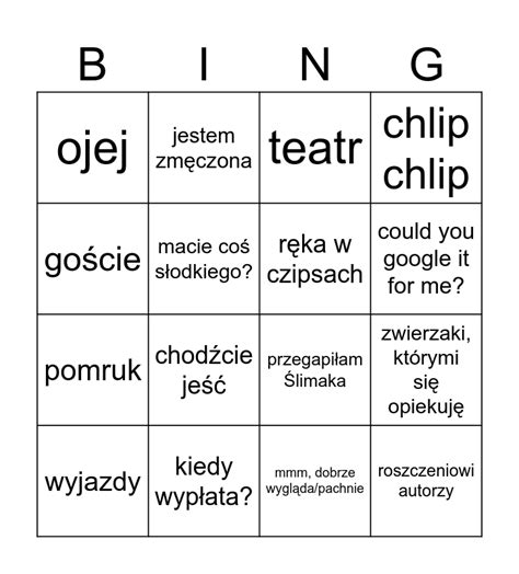 T Bingo Card