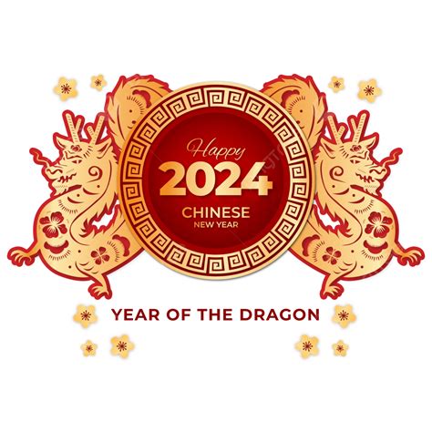 Happy Chinese New Year 2024 Dragon Red Gold Vector Year Of The Dragon