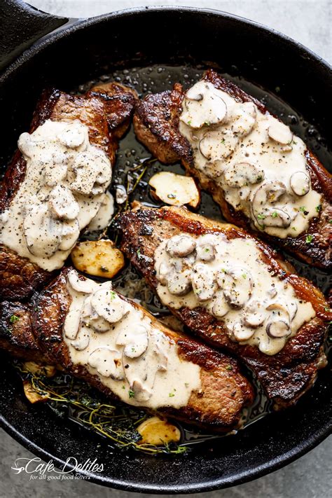 Pan Seared Garlic Butter Steak Mushroom Cream Sauce Cafe Delites