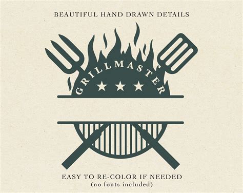 The Grillmaster Logo Is Shown On Top Of A Bbq With Flames And Spatulas