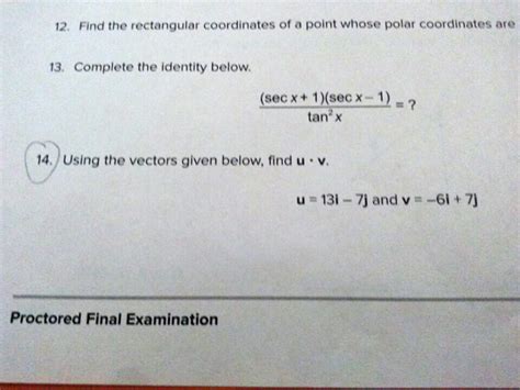 solved find the rectangular coordinates of n point whose