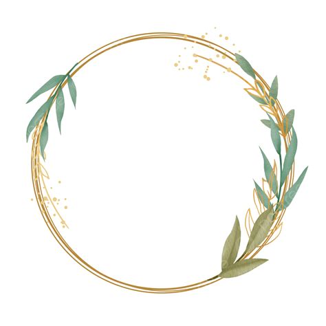 Borde De Círculo Floral Dorado Con Hojas De Acuarela PNG dibujos Borde