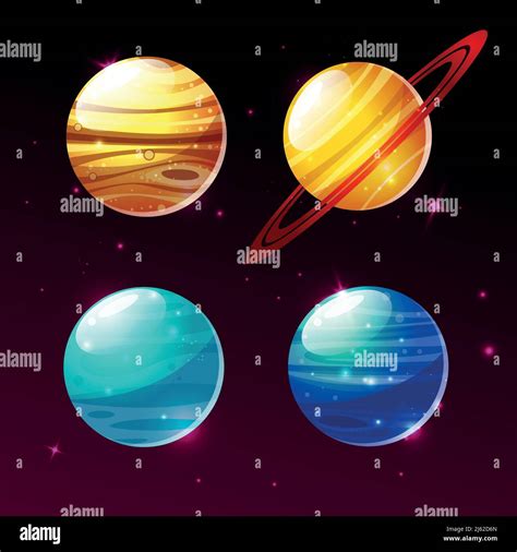 Planets Of Galaxy Vector Illustration Icons Of Cartoon Mars Mercury Or