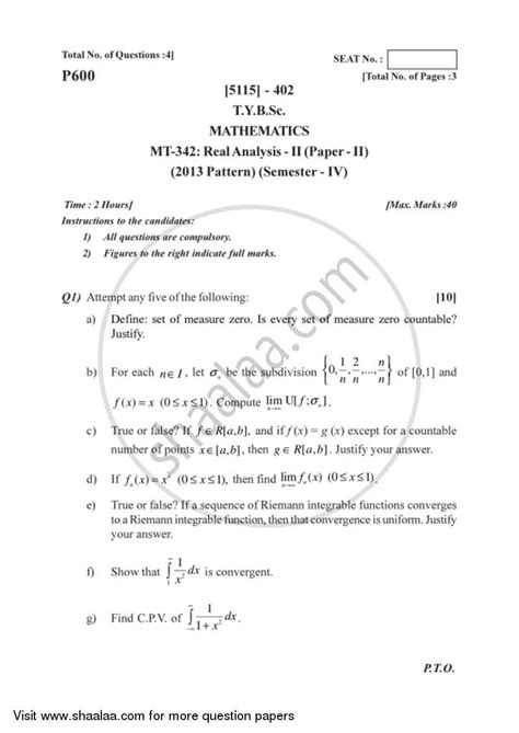 Real Analysis 2 2016 2017 B Sc Mathematics Semester 6 TYBSc 2013
