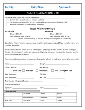 Fillable Online Facility Date Time Approved FACILITY RESERVATION