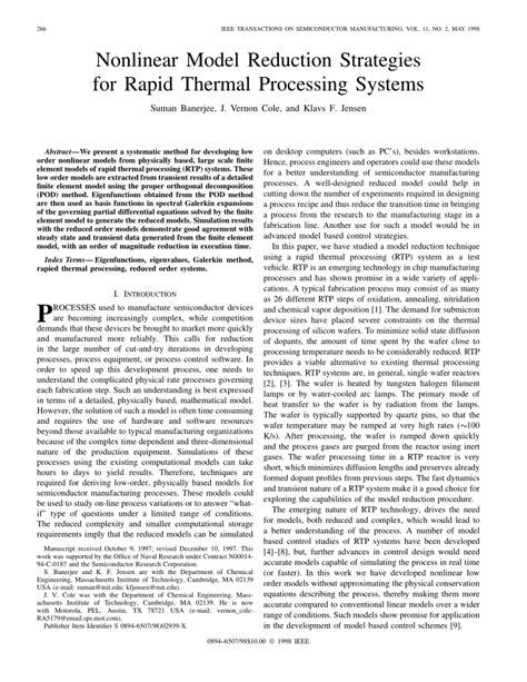 pdf nonlinear model reduction strategies for rapid thermal processing systems