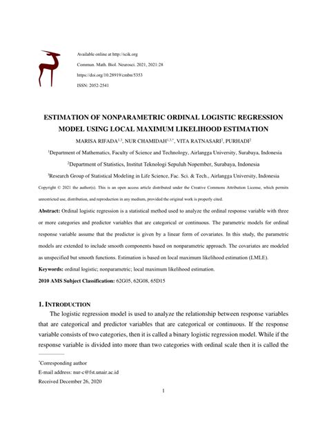 pdf estimation of nonparametric ordinal logistic regression model using local maximum