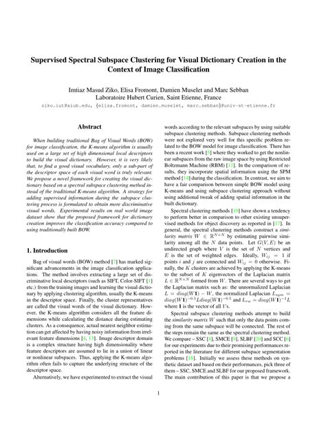 pdf supervised spectral subspace clustering for visual dictionary creation in the context of