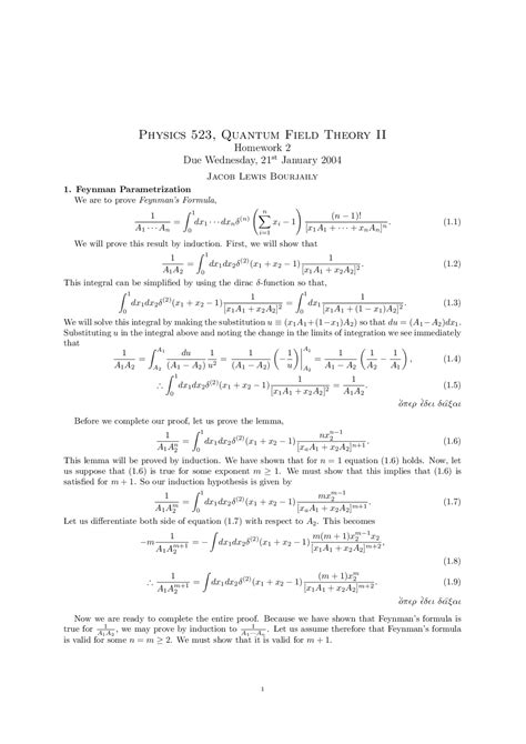 homework 2 feynman parametrization loop integrals the volume element in d dimensions and the