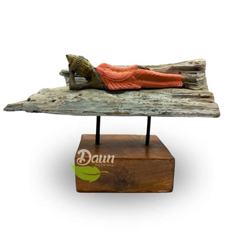 Sleeping Buddha On Top Of Log With Wooden Base Daun Gift