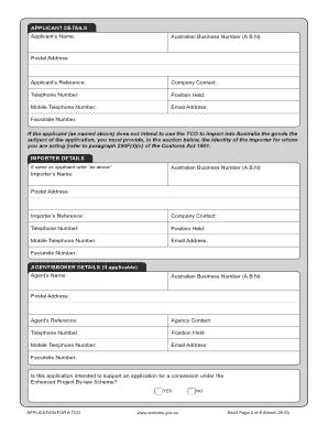 Fillable Online Customs Gov Application For Tariff Concession Order