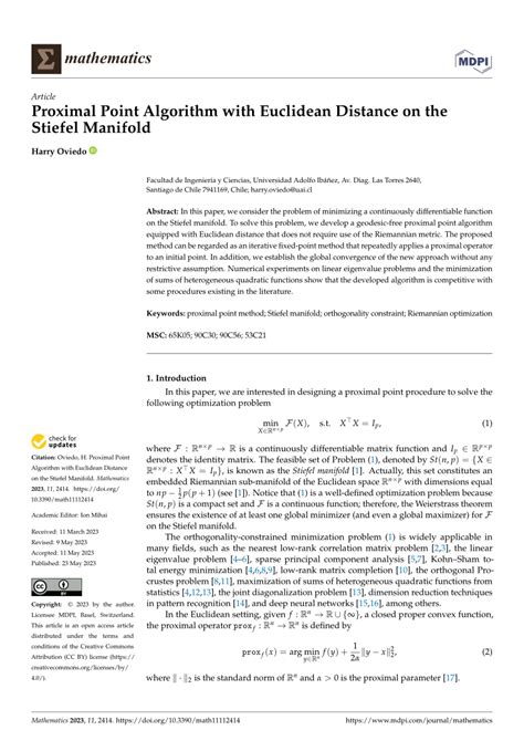 pdf proximal point algorithm with euclidean distance on the stiefel manifold