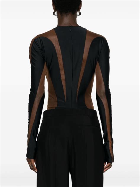 Mugler Illusion Sheer Panelled Bodysuit Black FARFETCH