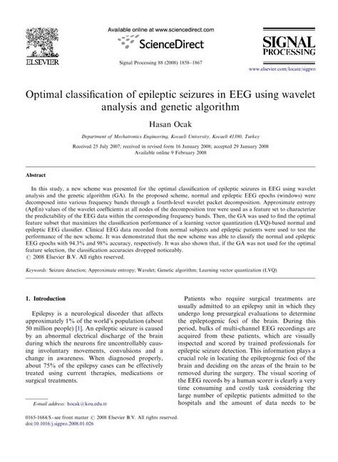 pdf optimal classification of epileptic seizures in eeg using wavelet analysis and genetic