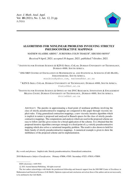 pdf algorithms for nonlinear problems involving strictly pseudocontractive mappings