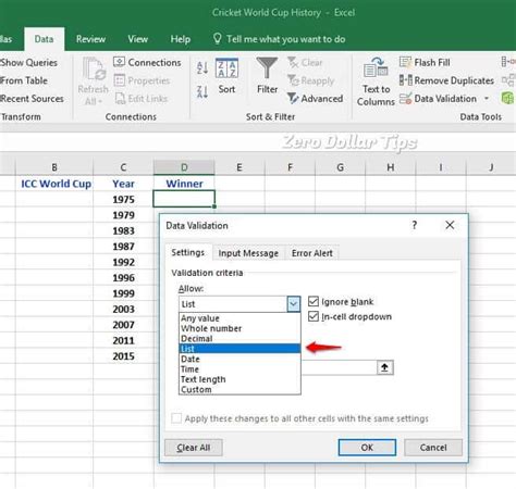 how to create drop down list in excel 2016 2013 2010