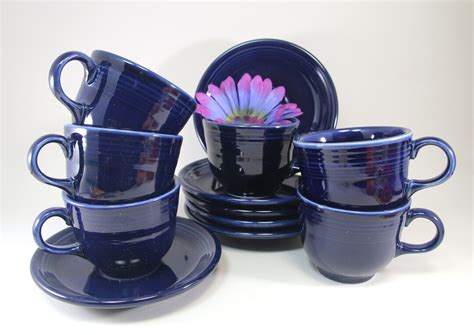 6 Sets Cobalt Blue Fiesta Ware Cups And Saucers Homer Laughlin Etsy